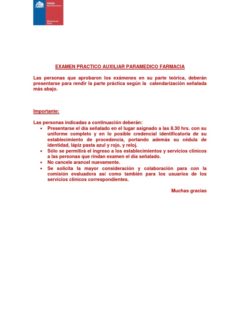 Examen Practico Auxiliar Paramedico Farmacia 2014 Pdf