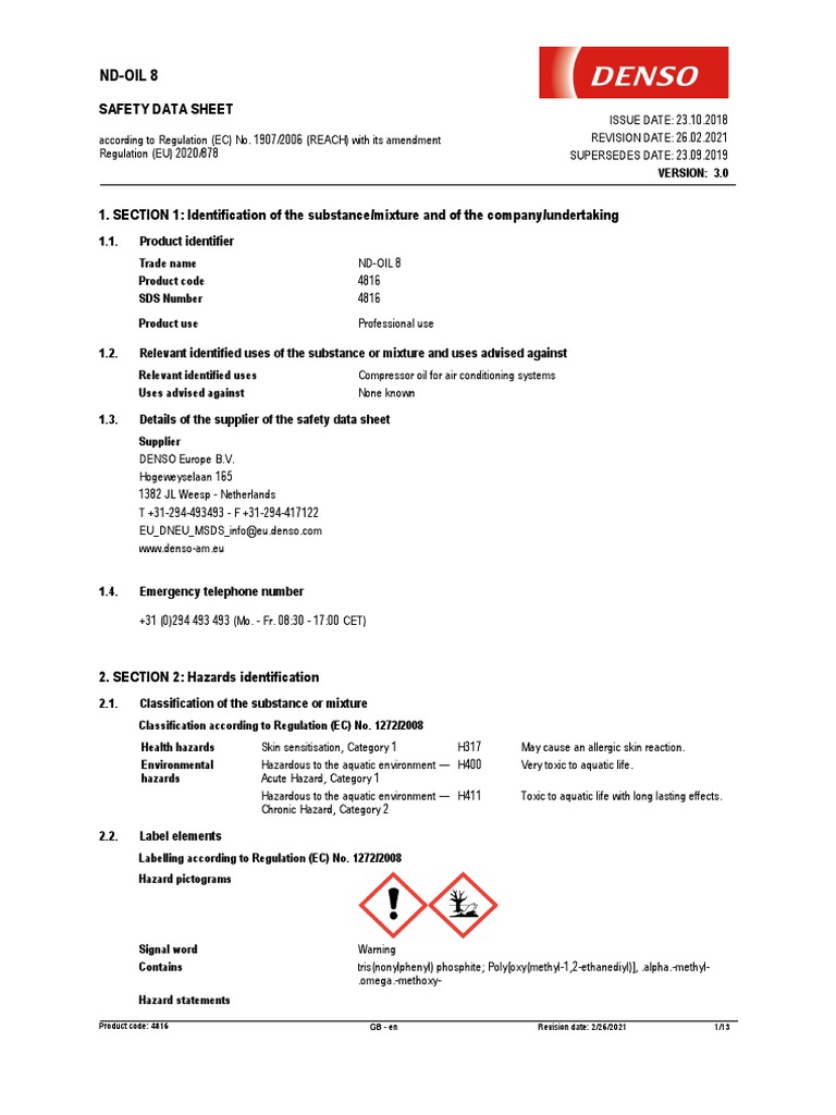 Msds ND Oil 8 Uk | PDF