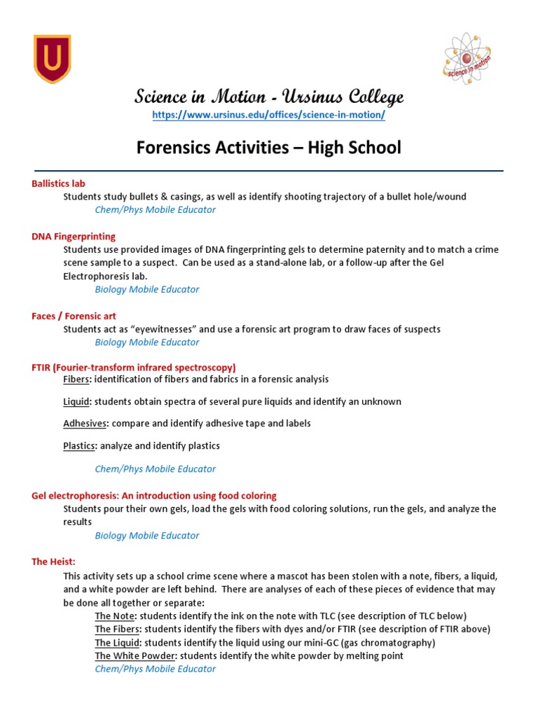 Forensics High School Complete Listdocx | PDF | Gel Electrophoresis ...