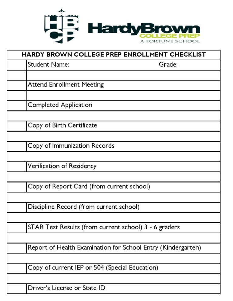 Hardy Brown College Prep Enrollment Checklist | PDF | Career & Growth ...