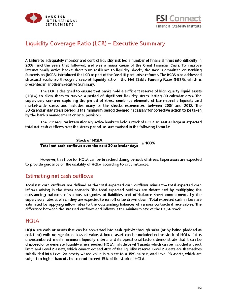 Liquidity Coverage Ratio (LCR) - Executive Summary: Estimating Net Cash ...