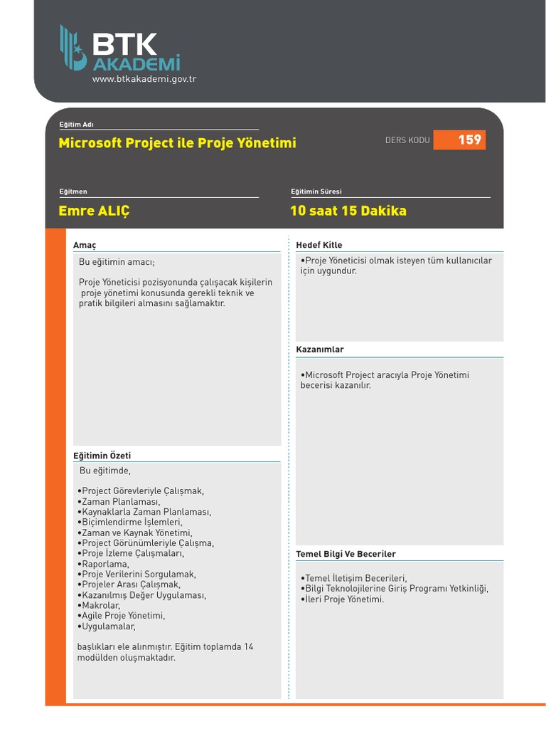 Microsoft Project ile Proje Yönetimi Egitim Bilgi Formu | PDF