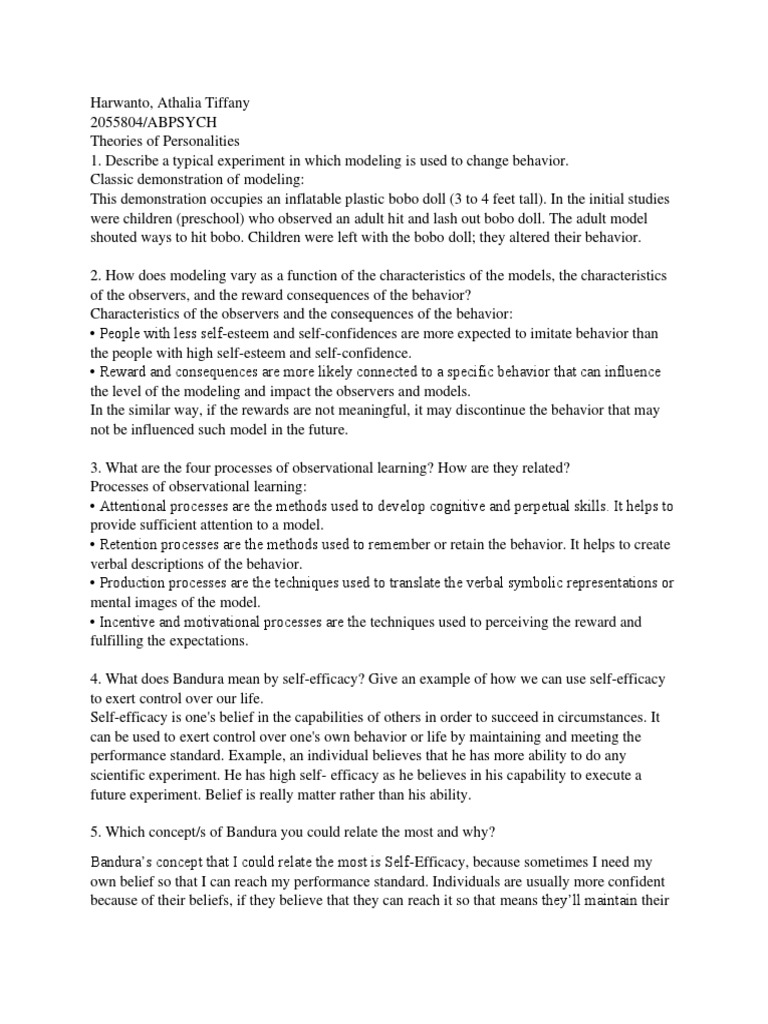 Bandura's Theory | PDF | Self Efficacy | Self Esteem