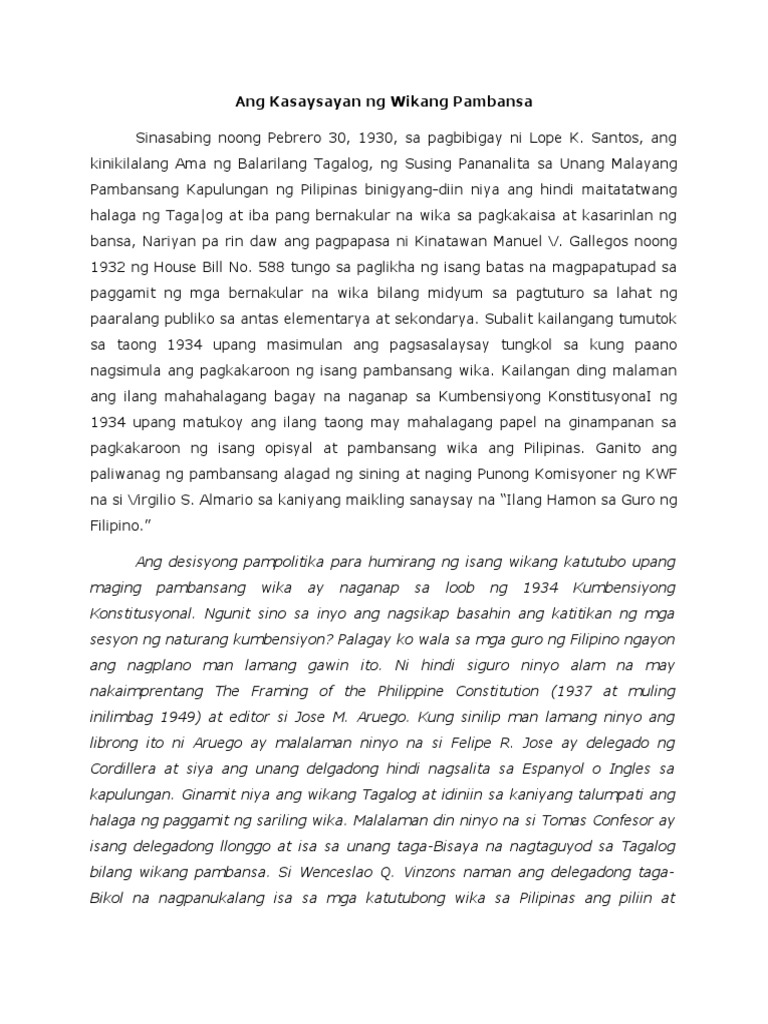 Ang Kasaysayan NG Wikang Pambansa | PDF