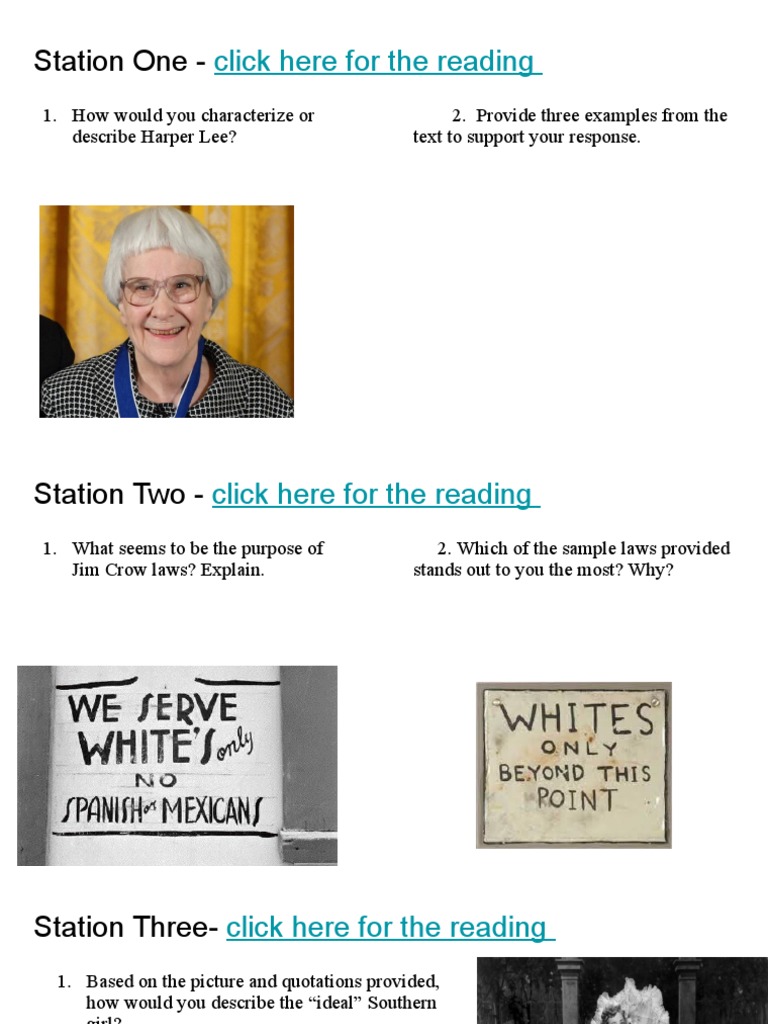 To Kill A Mockingbird Pre-Reading Stations | Download Free PDF | To ...