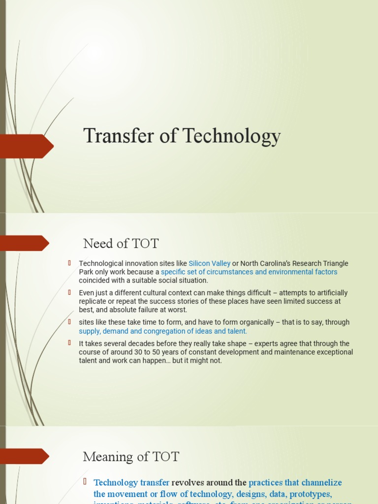 Transfer of Technology | PDF | Technology Transfer | Startup Company