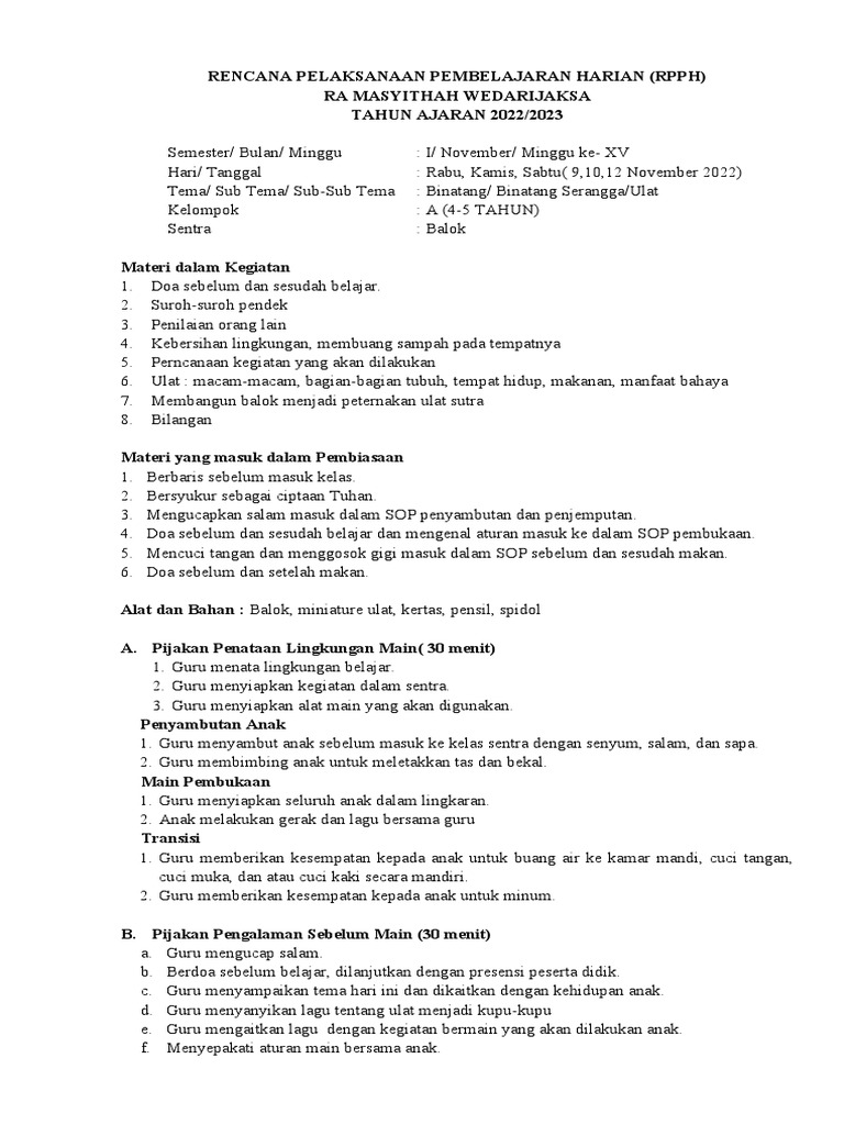 RPPH Sentra Balok TP 22-23 Ulat | PDF
