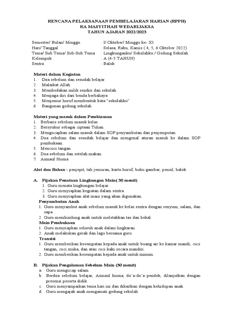 RPPH SENTRA BALOK TP 22-23 Lingkunganku-Sekolahku-gedung | PDF
