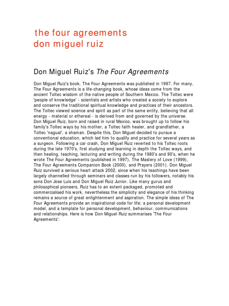 The Four Agreements: Don Miguel Ruiz's Simple Yet Powerful Code for ...