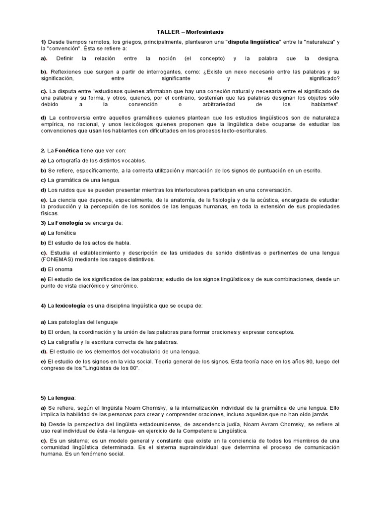 TALLER - Morfosintaxis | PDF | Lingüística | Comunicación