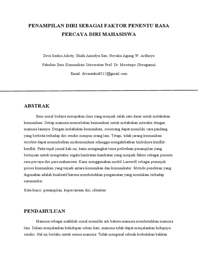 Penampilan Diri Sebagai Faktor Penentu Rasa Percaya Diri Mahasiswa | PDF