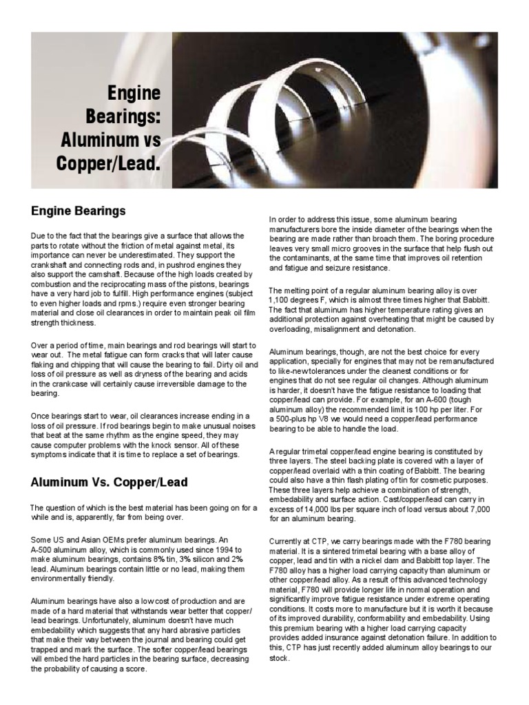 Aluminum Vs Copper Lead | PDF | Bearing (Mechanical) | Internal ...