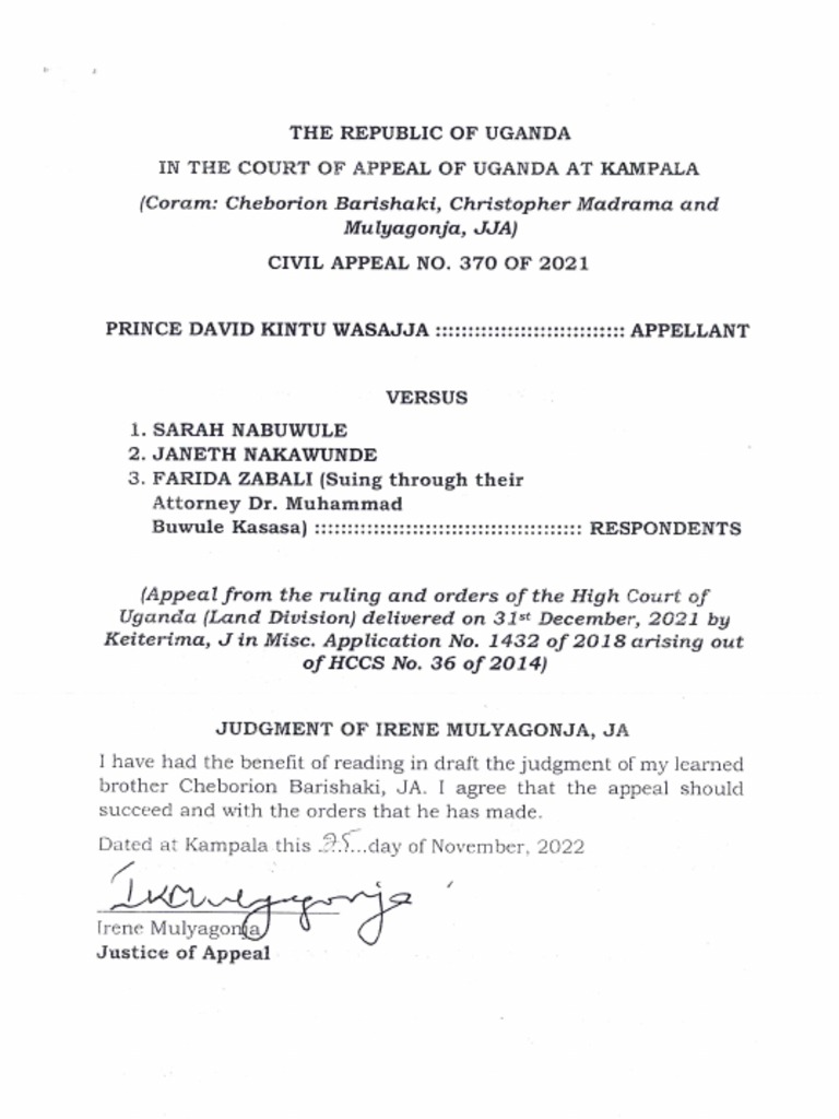 Judgment Prince David K. Wasajja COA. | PDF