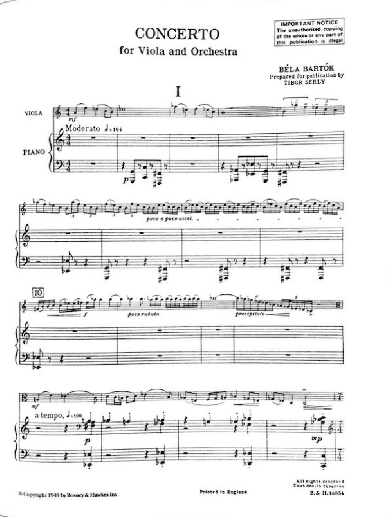 Viola Concerto Bartok Piano Score | PDF