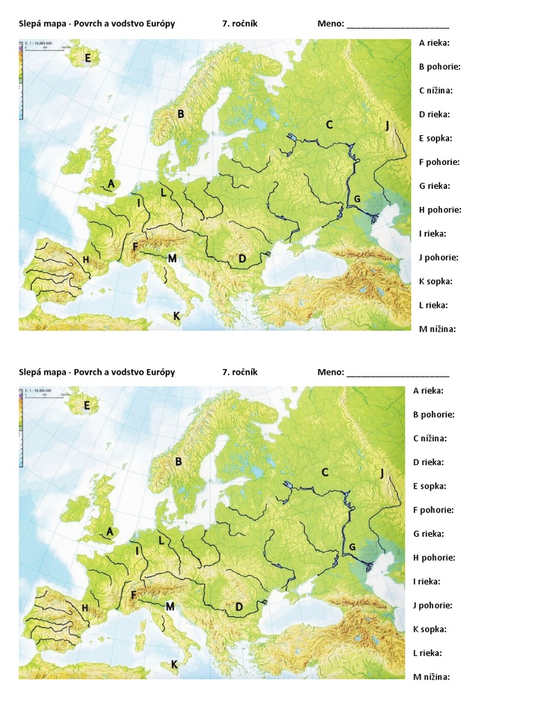 Slepá Mapa Povrch A Vodstvo Európy | PDF