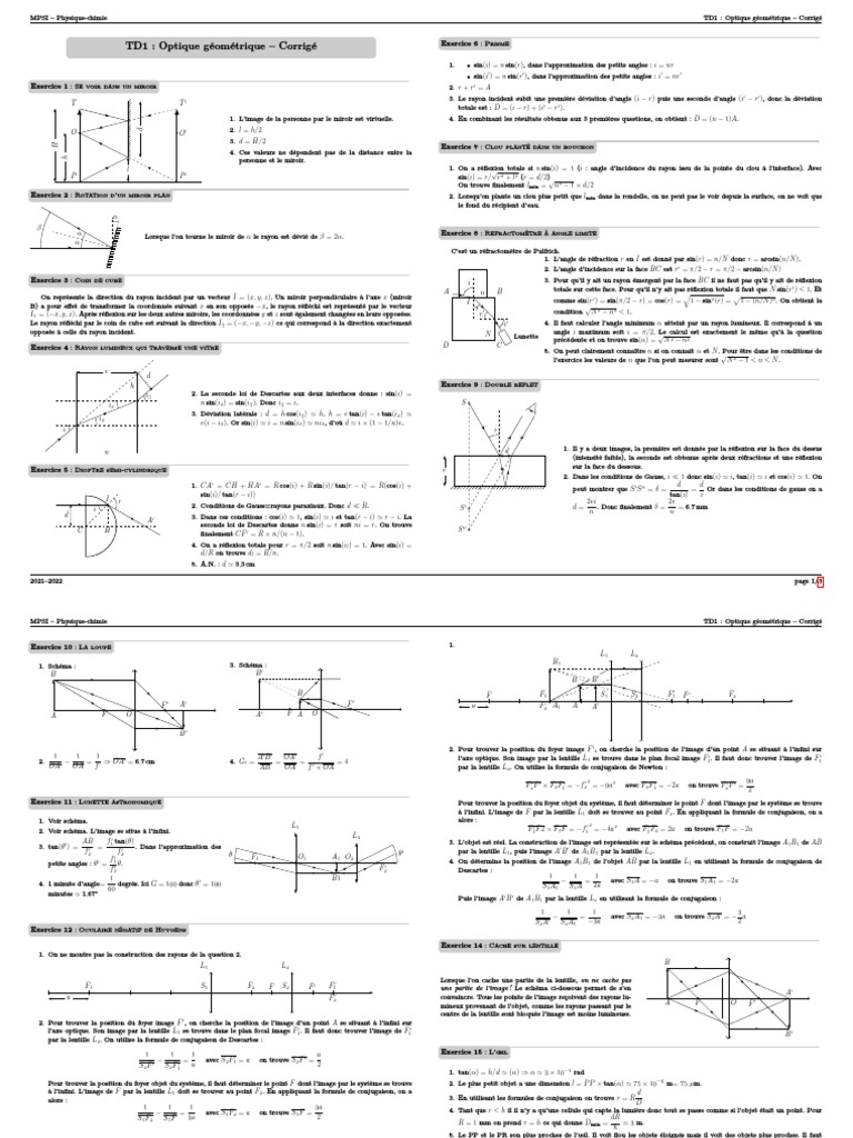 Td1 Opt Geo Corr | PDF | Optique | Philosophie naturelle