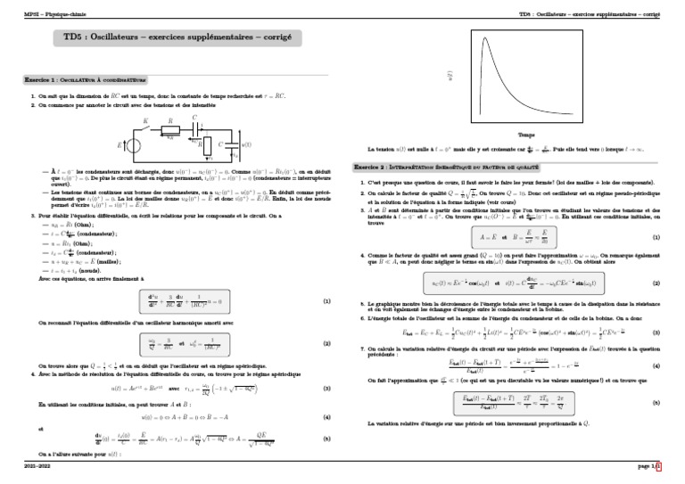 Td5 Oscillateurs Supplement Corr | PDF | Condensateur | Physique
