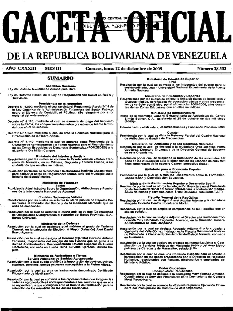 Reglamento Ndeg 4 de La Ley Organica de La Administracion Financiera ...