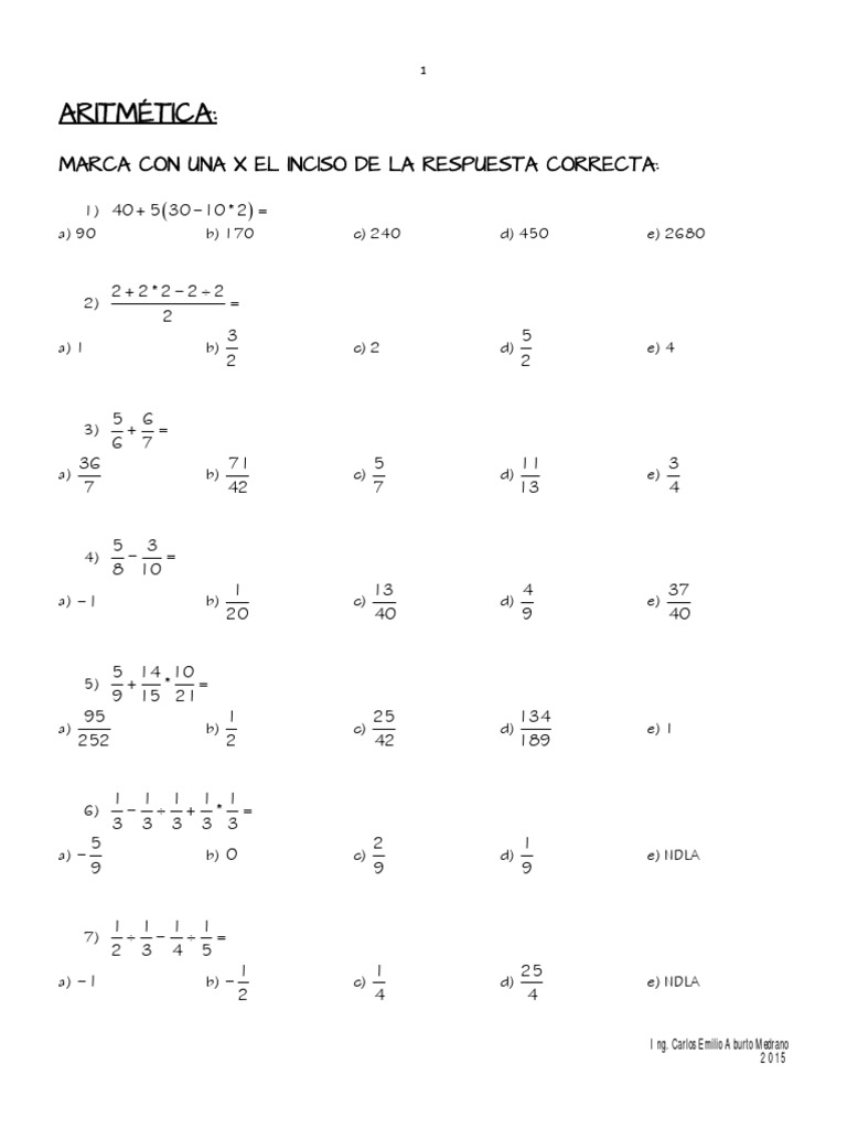 Aritmética - 160 ejercicios | PDF