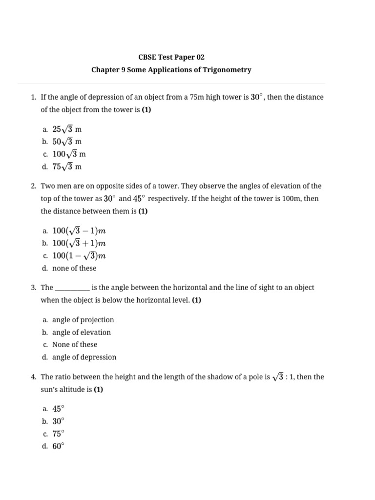 CHP 9 Some Applications of Trigonometry | PDF | Triangle | Circle