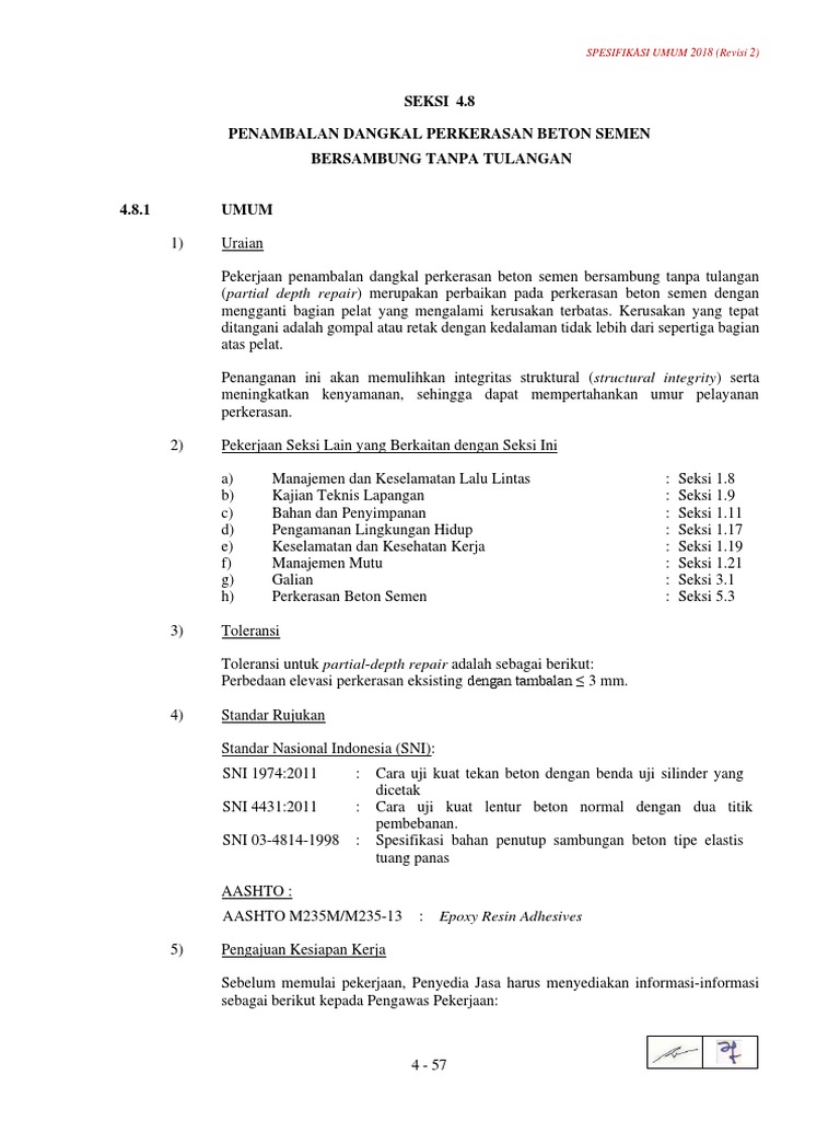 Spek 2018 - Rev 2 - Div 4.8 - Penambalan Dangkal Perkerasan Beton Semen Bersambung Tanpa ...