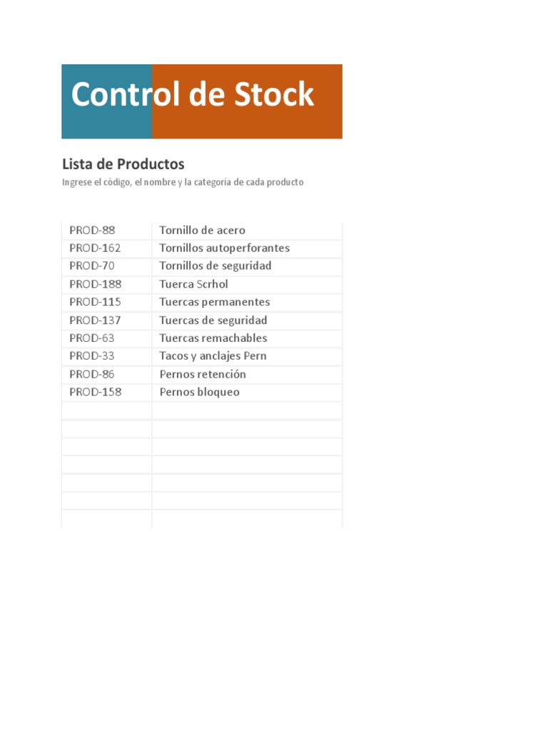 PlanTilla de Excel Para Control de Stocks (1) | PDF | Tornillo ...
