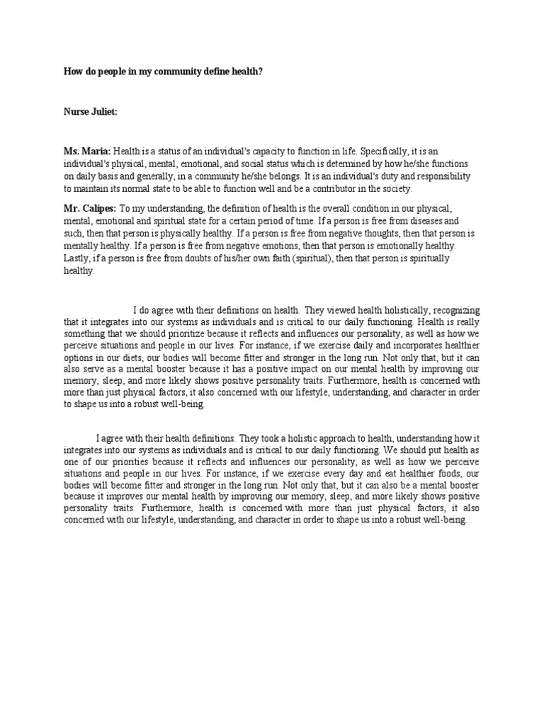 How Do People in My Community Define Health | PDF | Cognition | Psychology