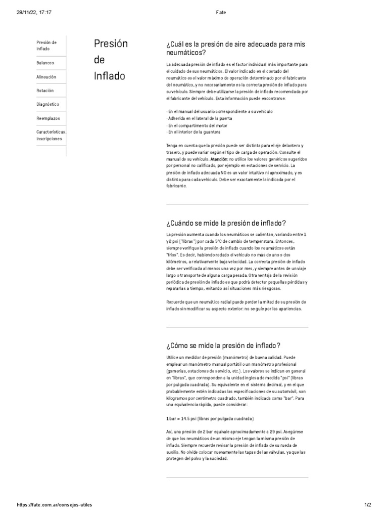 Fate PRESION DE INFLADO | PDF | Neumático | Presión