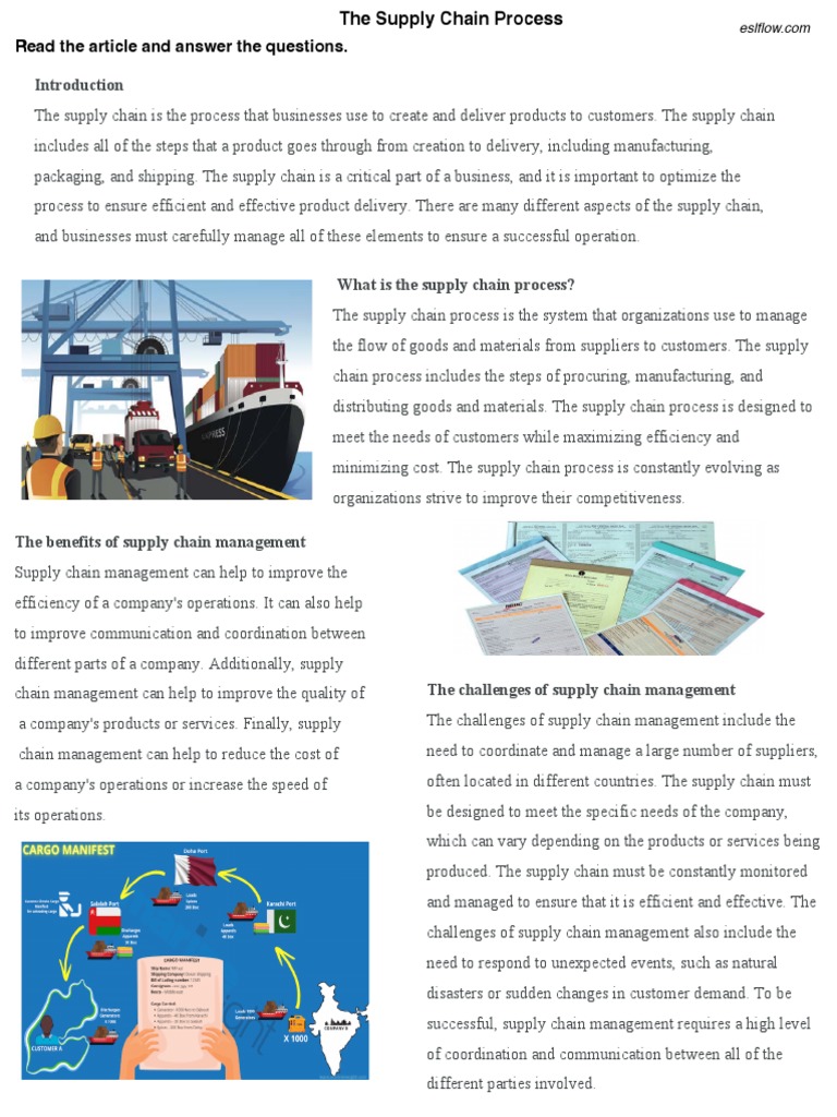 Supply Chain Process Essay Reading Comprehension | PDF | Supply Chain ...