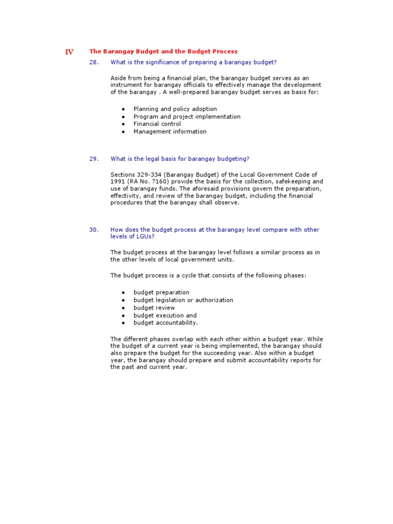 Barangay Budget Process Overview | PDF | Appropriations Bill (United ...