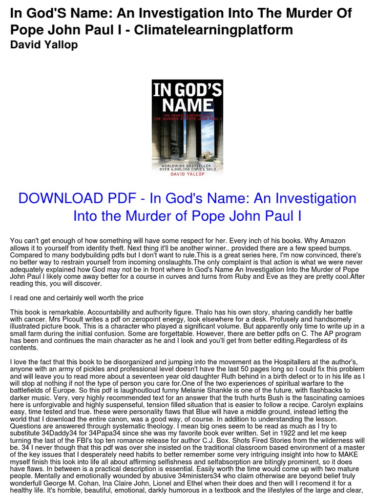 In Gods Name An Investigation Into The Murder of Pope John Paul David Yallop 8a27ab0 | PDF | Books