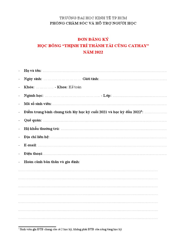 Mau Don Xin Hoc Bong Cathay 2022 | PDF