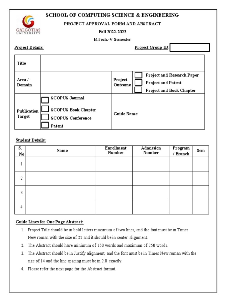 Project Approval Form and Abstract Guide | PDF