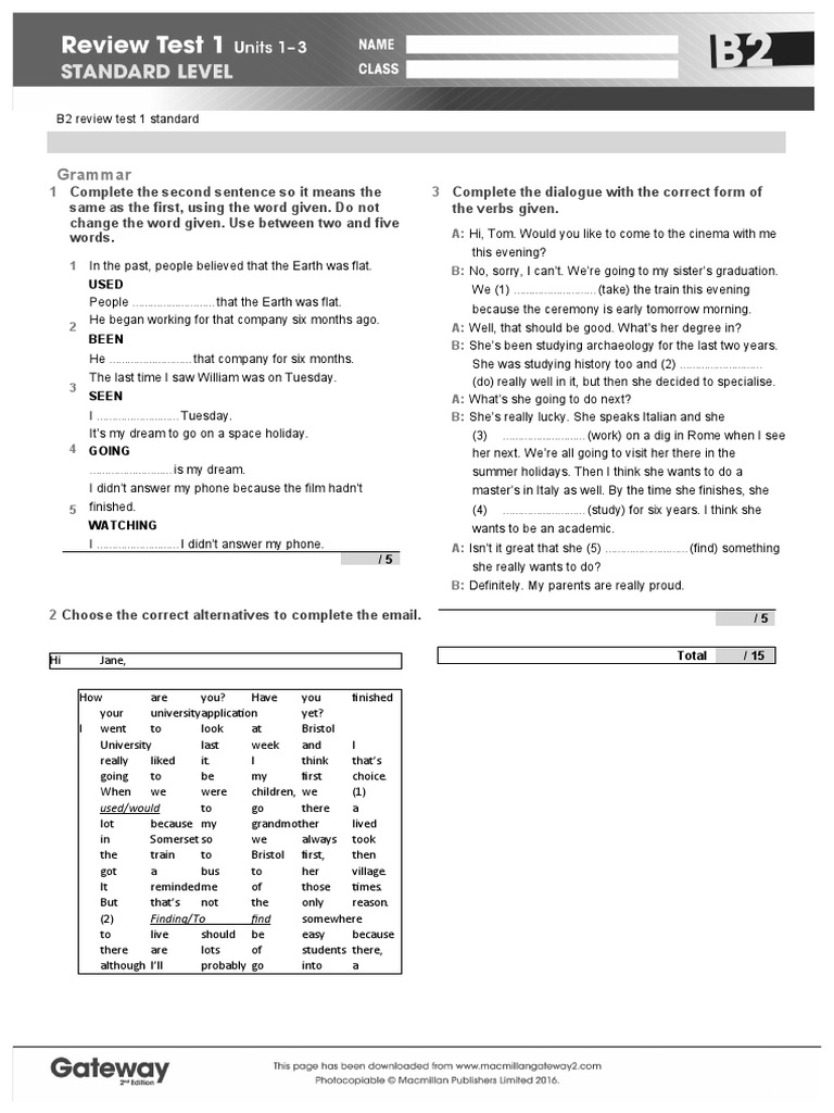 B2 Review Test 1 Standard | PDF | Train | Ellipsis