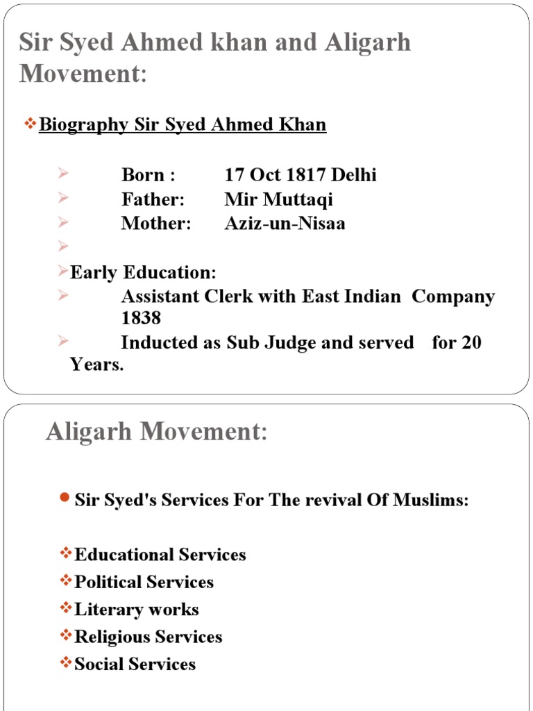 Aligarh Movement of Sir Syed Ahmed Khan Lecture | PDF | South Asia ...