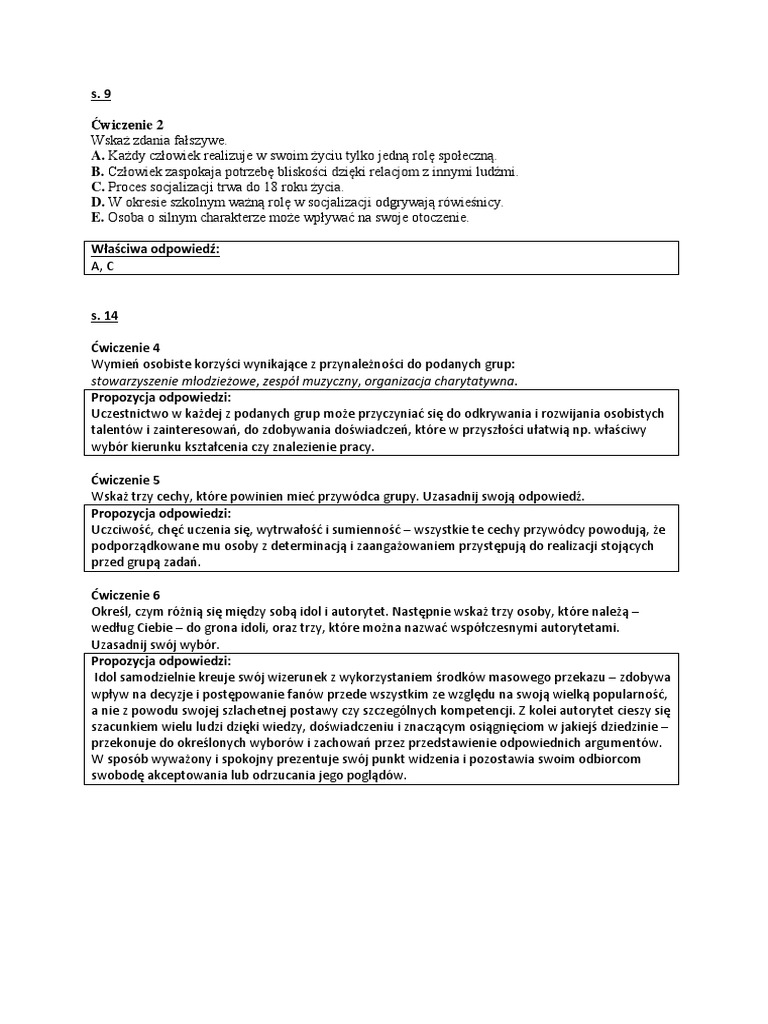 Odpowiedzi Do Zadan Rozdzial I Zycie Spoleczne | PDF