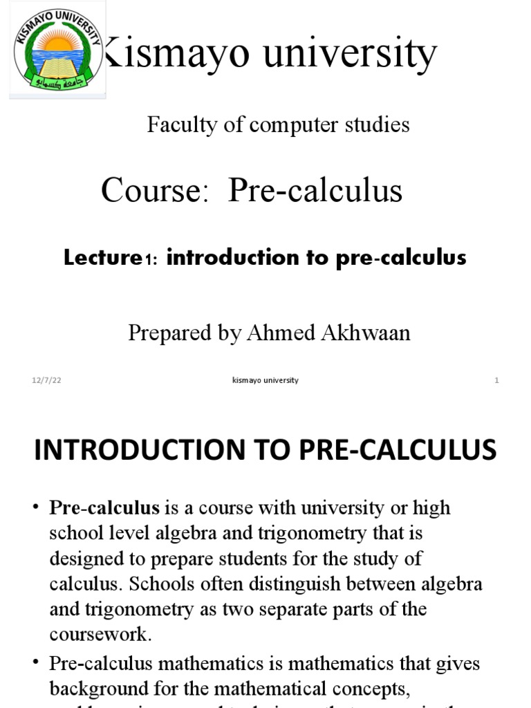 Lec1 Introduction To Pre-Calculus | PDF | Precalculus | Mathematics