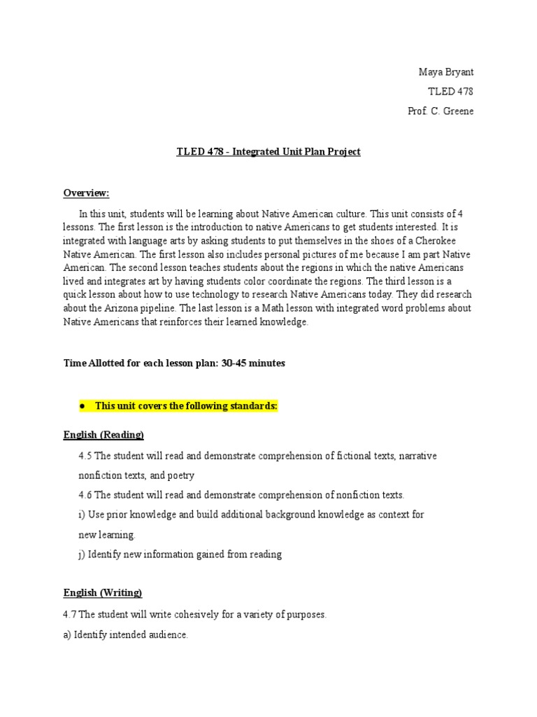 Mayabryant - Unit Plan | Download Free PDF | Reading Comprehension ...