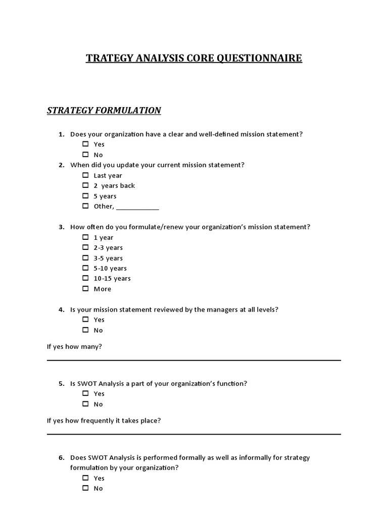 Strategic Management Questionnaire Analysis | PDF | Strategic ...