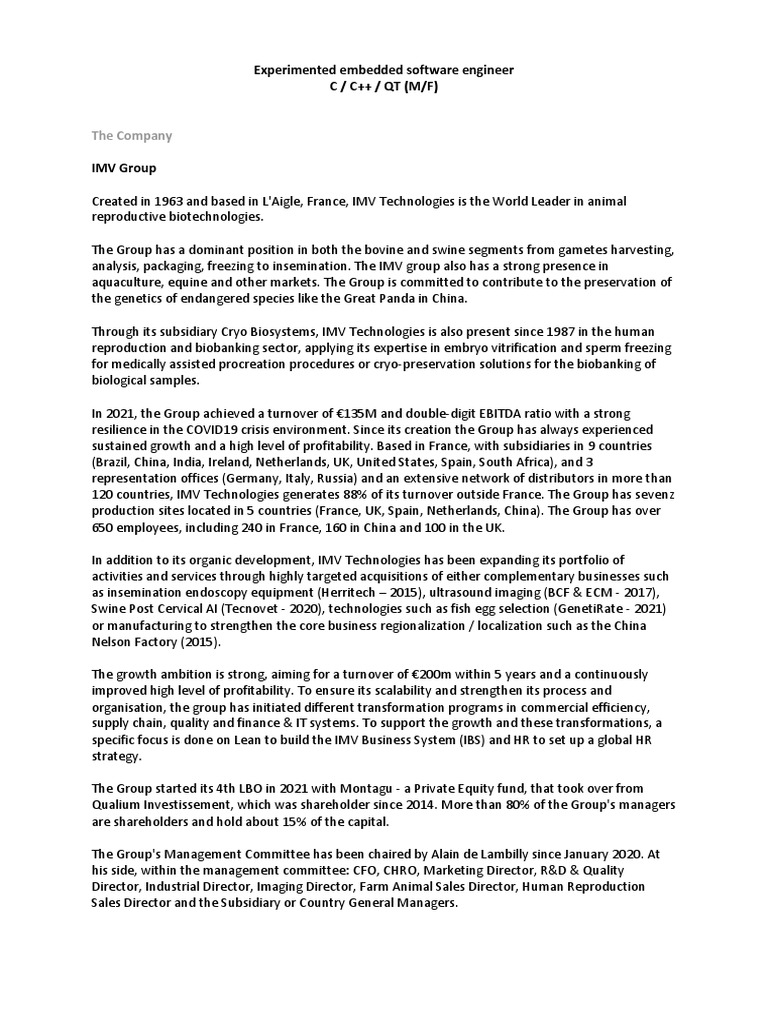 JD Experimented Embedded Software Engineer For Univers2020 | PDF | Software | Business Process ...