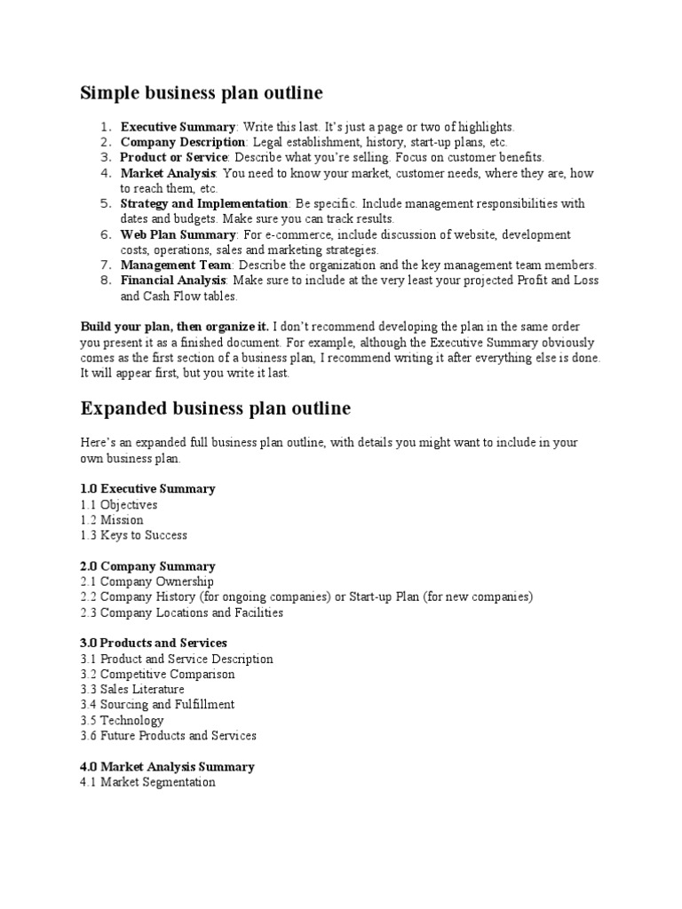 Simple Business Plan Outline-01 | PDF | Strategic Management | Business