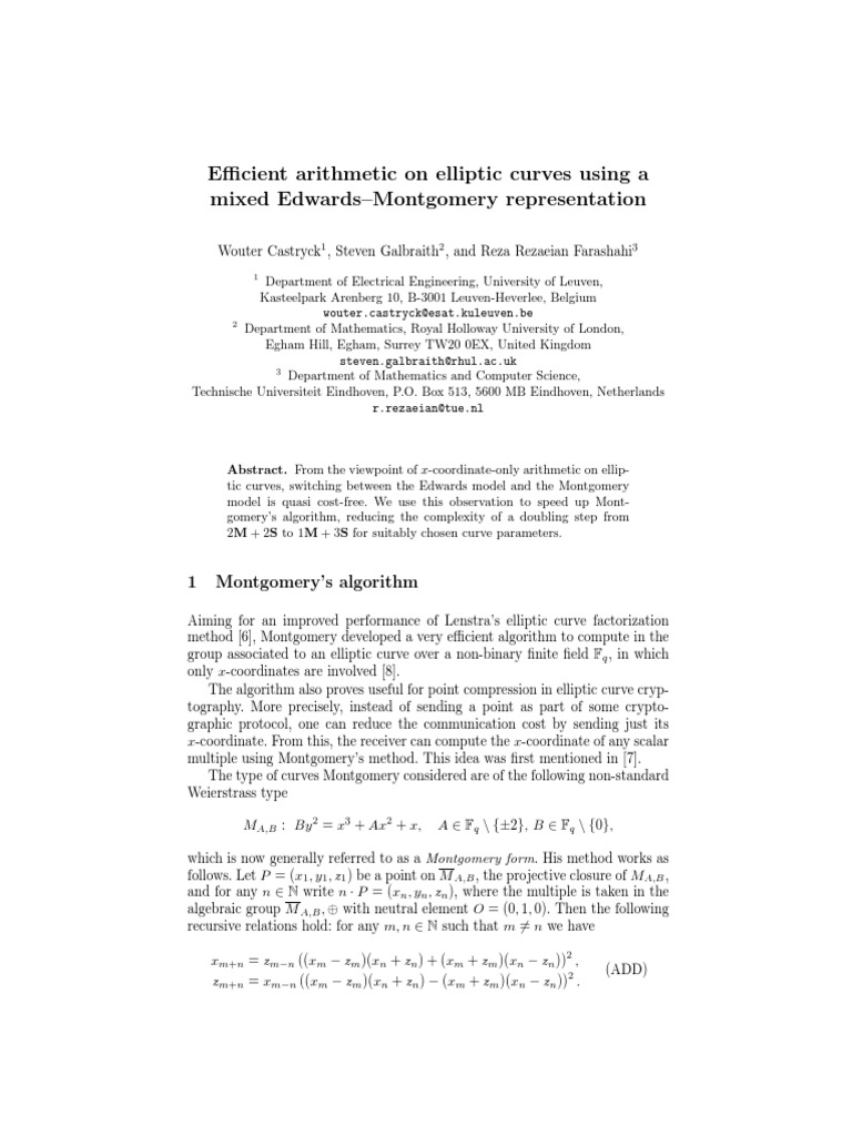 Efficient Arithmetic On Elliptic Curves Using A Mixed Edwards ...