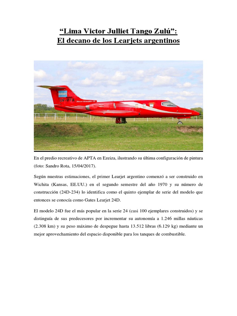 "LV-JTZ" - El Decano de Los Learjets Argentinos | PDF | Buenos Aires ...