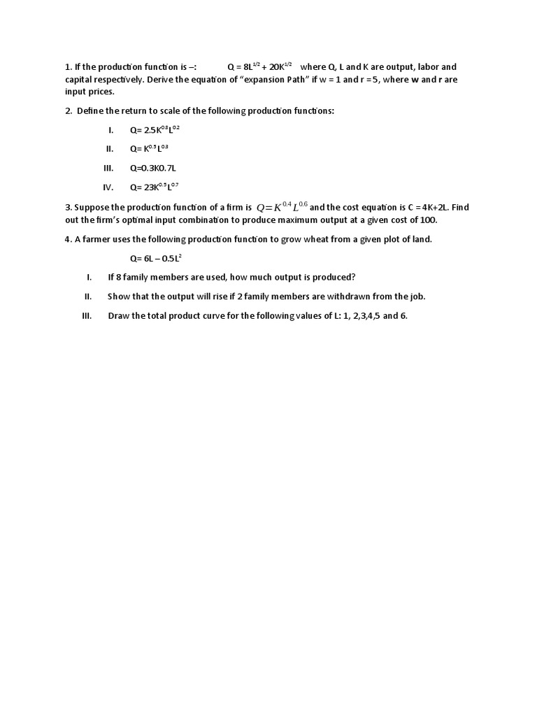 Numericals On Production | PDF