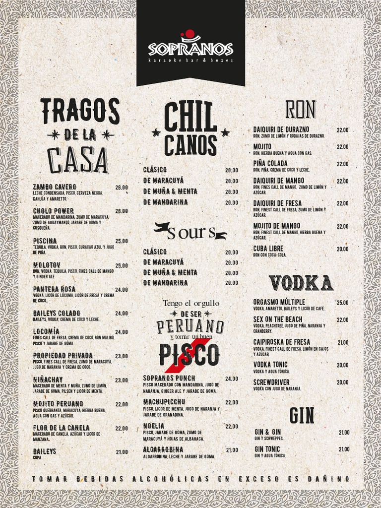Carta Sopranos | PDF | Bebidas alcohólicas | Bebida
