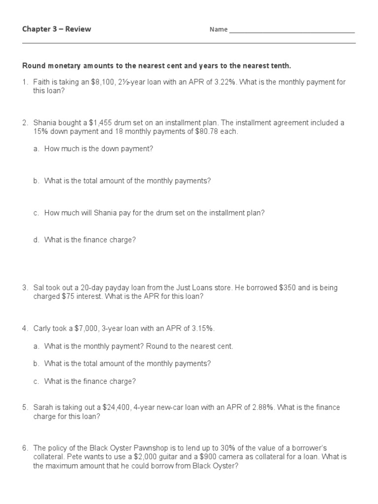 Chapter 3 - Review Financial Algebra | PDF | Loans | Interest