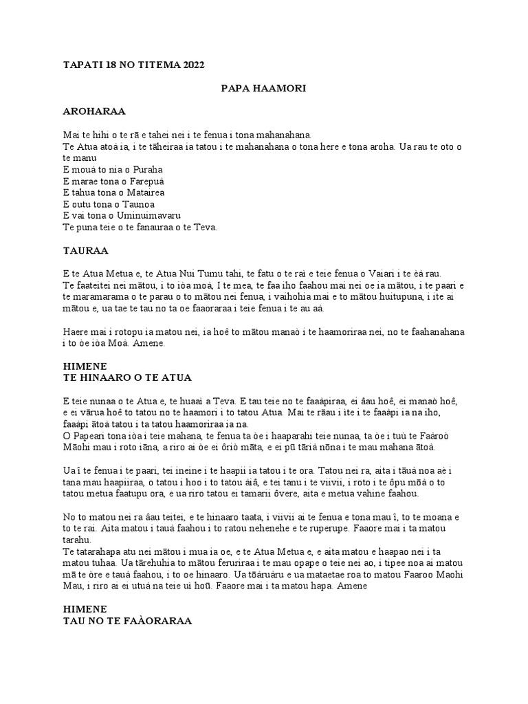 Ora no te Atua: Uma parau no te haamaitai i te Atua i roto i te hui ...