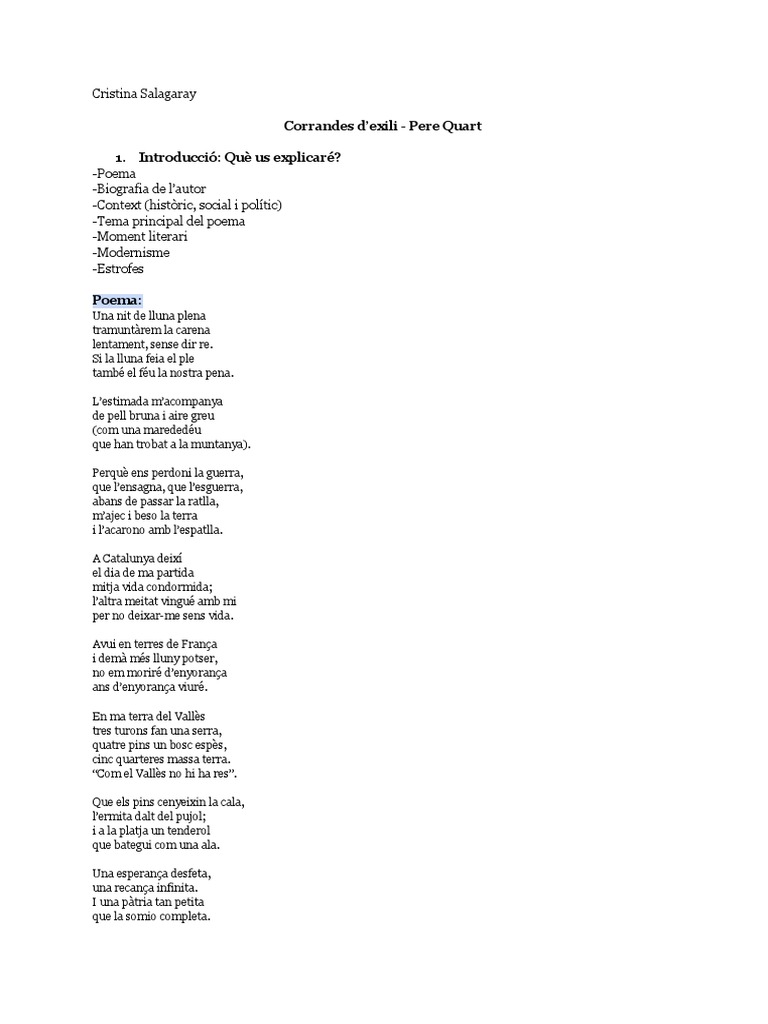 Corrandes D'exili (Poema) | PDF