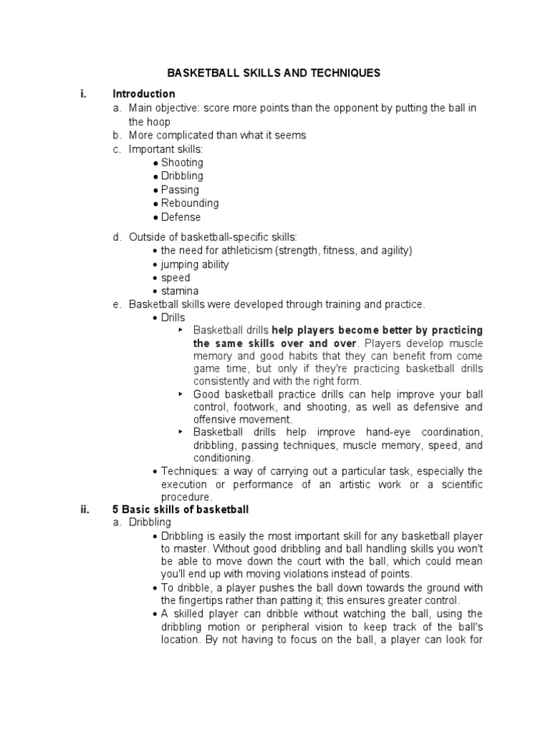 Basketball Skills and Techniques | PDF | Sports Rules And Regulations | Sports