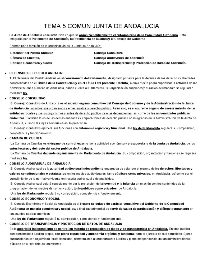 Tema 5 Comun Junta de Andalucia | PDF | Cortes Generales | Legislador